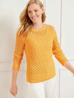 NWT $9100 TALBOTS SUNRAY YELLOW/IVORY POINTELLE MARL CREWNECK SWEATER ...