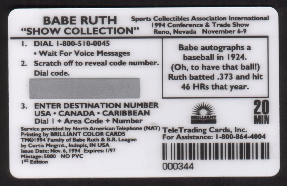 20u Babe Ruth Baseball Show Collection Babe Autographs A Ball 01/97 ...