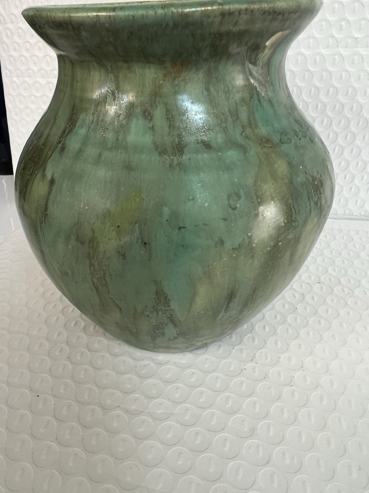 Vintage 5” Minature Art Pottery Vase Green Drip Glaze Illegible Mark | eBay