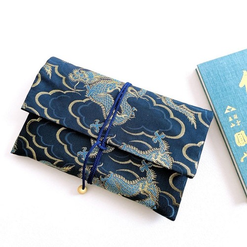 Japan Goshuin Book Cover Blue Dragon Gold Brocade Four Gods Handwoven ...