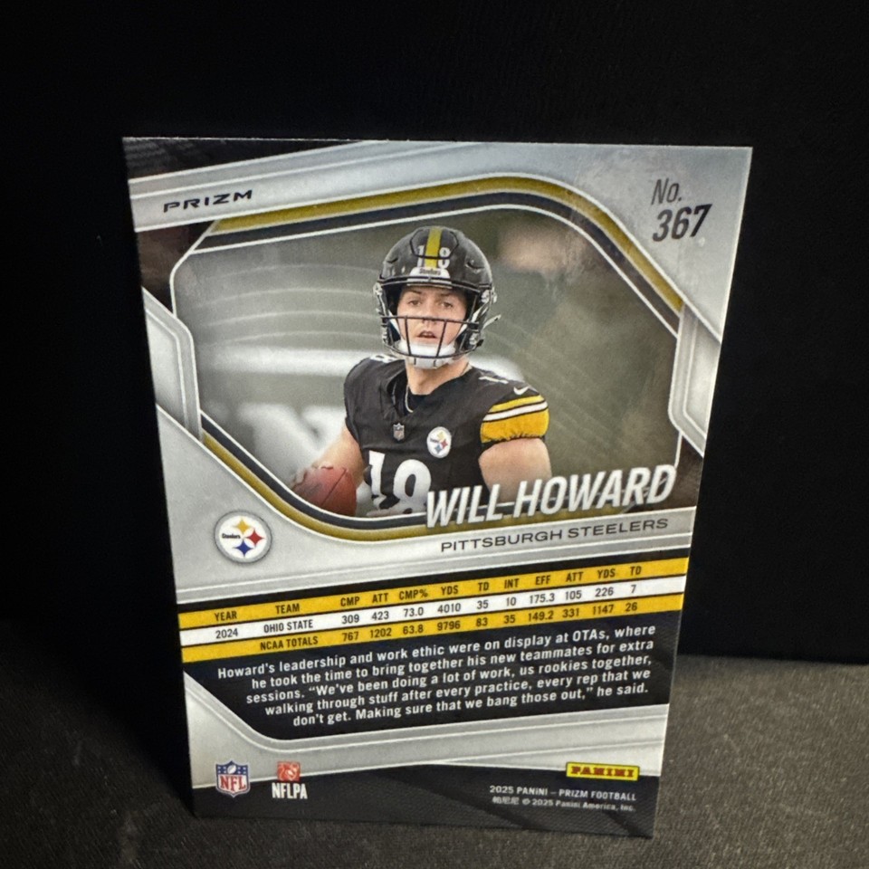 2025 Prizm Will Howard Silver Prizm #367 Rookie RC Pittsburgh Steelers ...