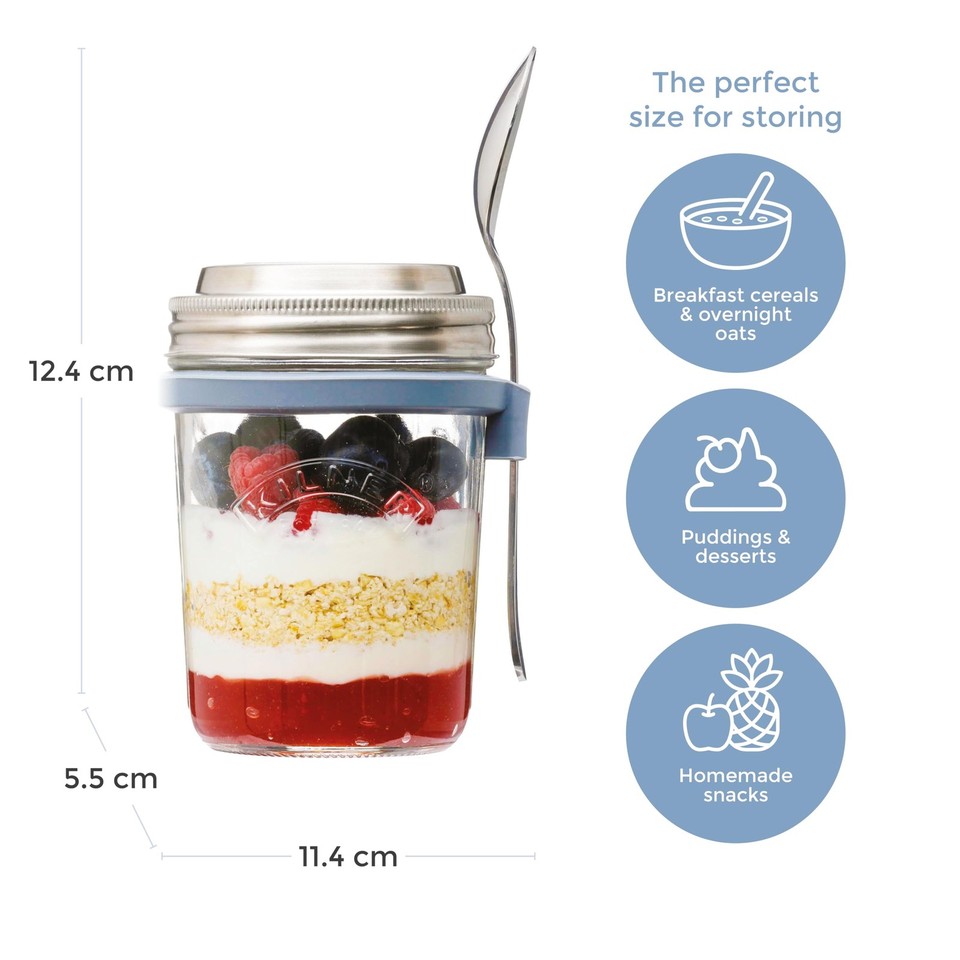 Kilner 0.35L Breakfast Jar with Spoon & Lid for Overnight Oats ...