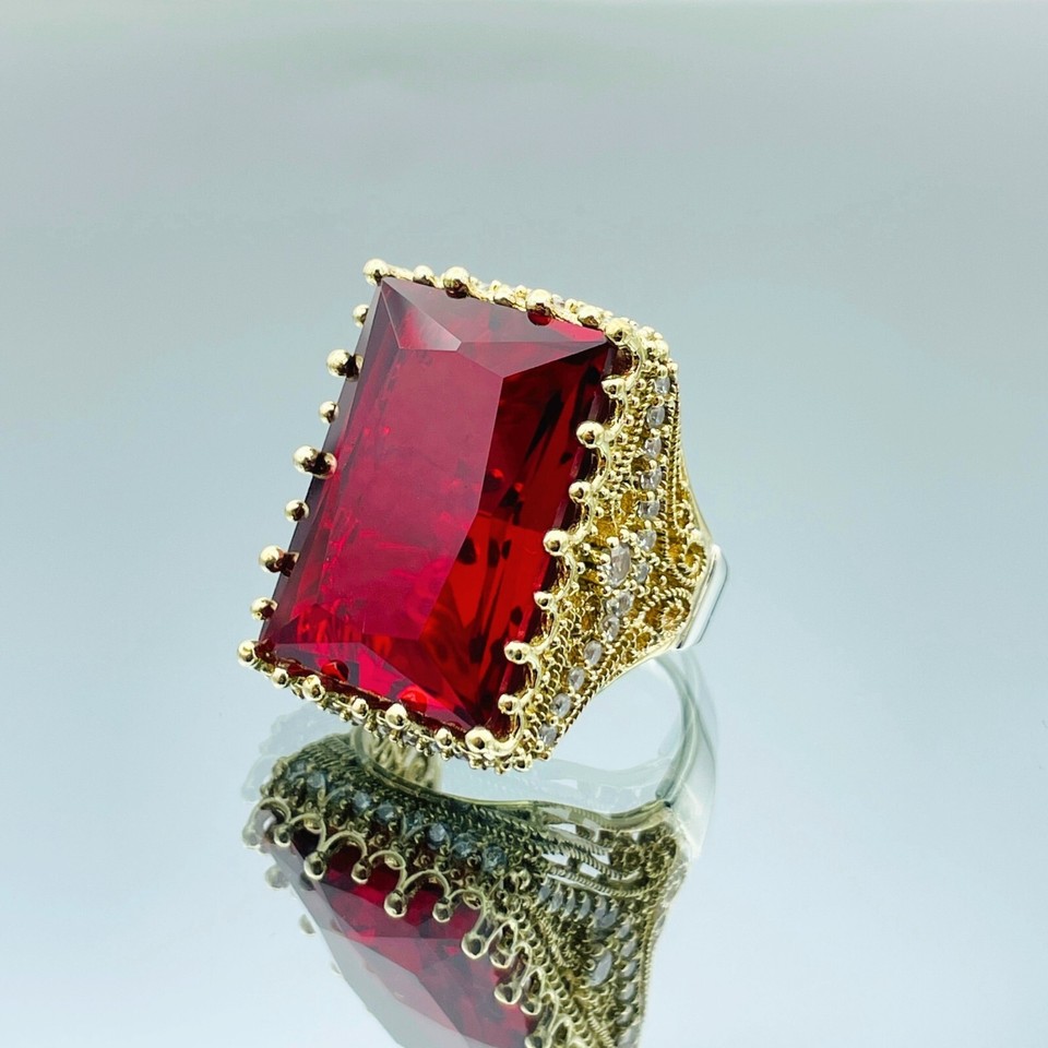 Women Simulated Red Ruby Stone 925 Sterling Silver Ring Handmade Gift ...