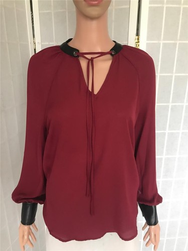Women's NY&Co Medium Wine Red Sheer Pullover Drape Blouse | eBay