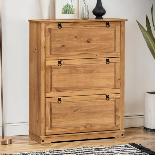 Corona Shoe Chest 3 Shelf Cupboard Antique Wax Solid Pine Mercers ...