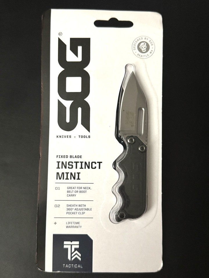 SOG INSTINCT MINI EDC Tactical Full Tang Fixed Blade G10 NECK Knife ...