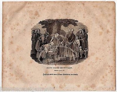 Joseph Sold by His Brothers Genesis 37:28 Antique Bible Engraving Print ...