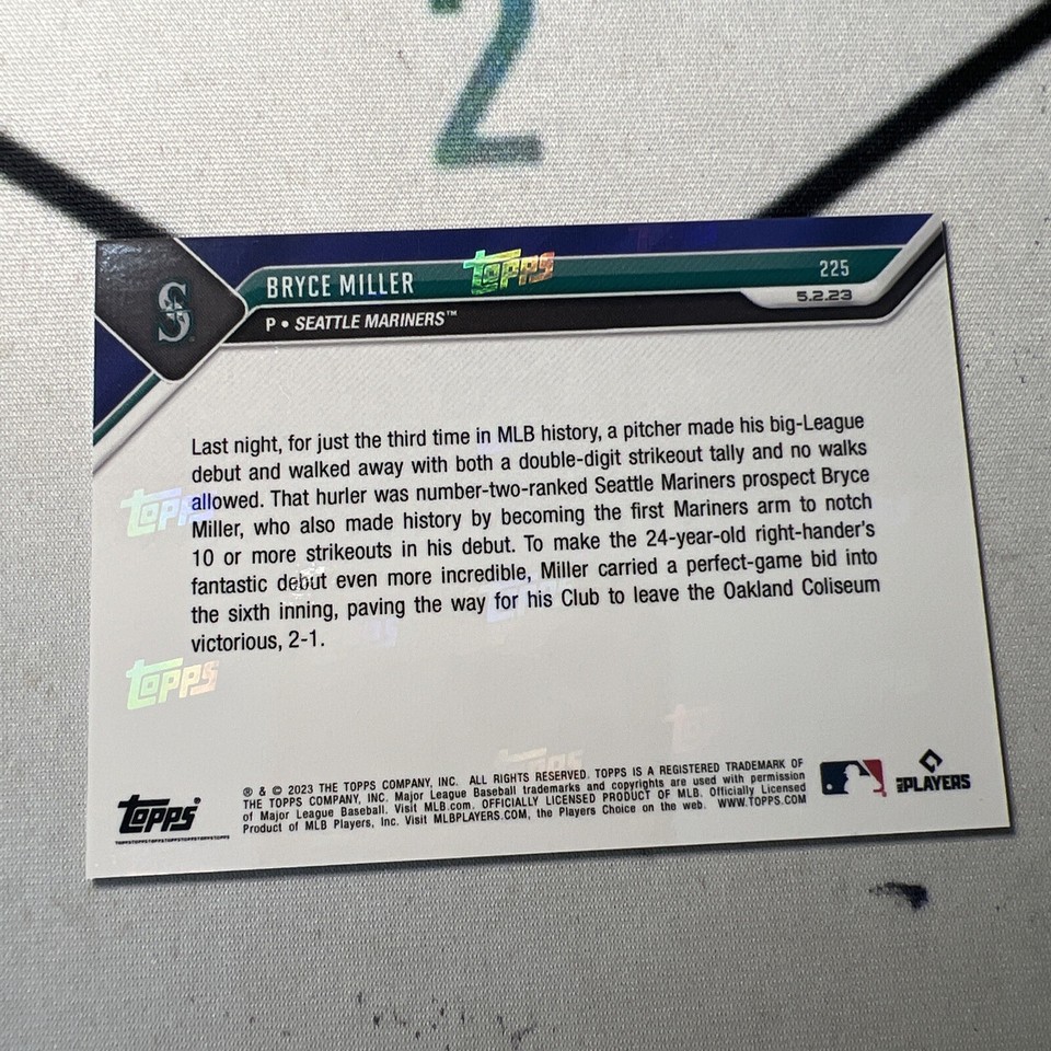 2023 MLB Topps Now Bryce Miller ROOKIE CARD SP Seattle Mariners #225 RC ...