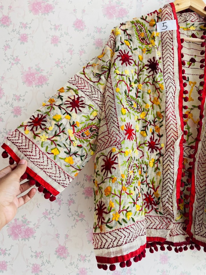 Women's Cardigan Jacket Floral Hand Embroidery Short Kimono Robe Boho ...