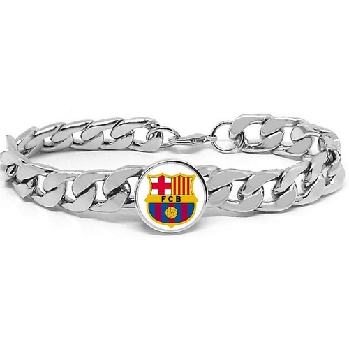FC Barcelona Soccer Futbol Silver Mens Curb Link Chain Bracelet w Gift ...