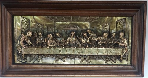 "THE LAST SUPPER" COPPER INLAY WOOD 13"X7" JESUS AND HIS DISCIPLES MADE ...