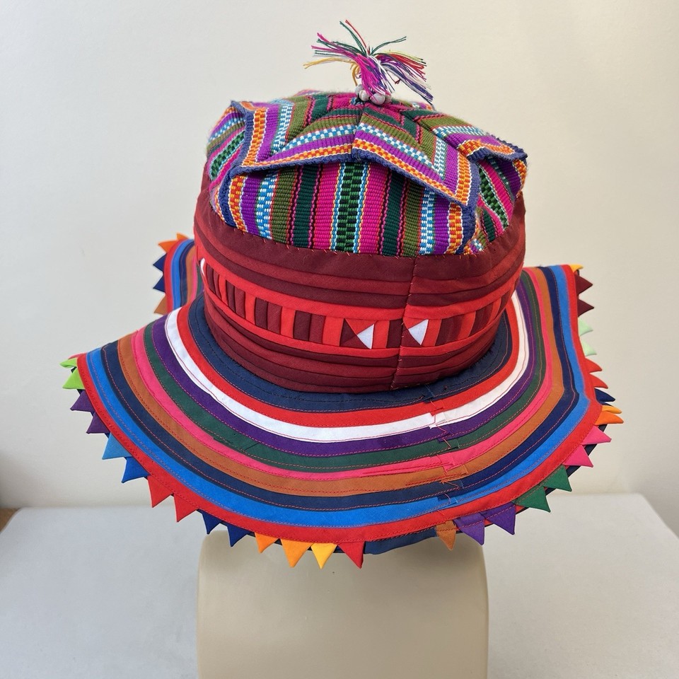 Colorful Funky Bucket Hat w/ Tassel Handmade Vibrant Boho Unique | eBay