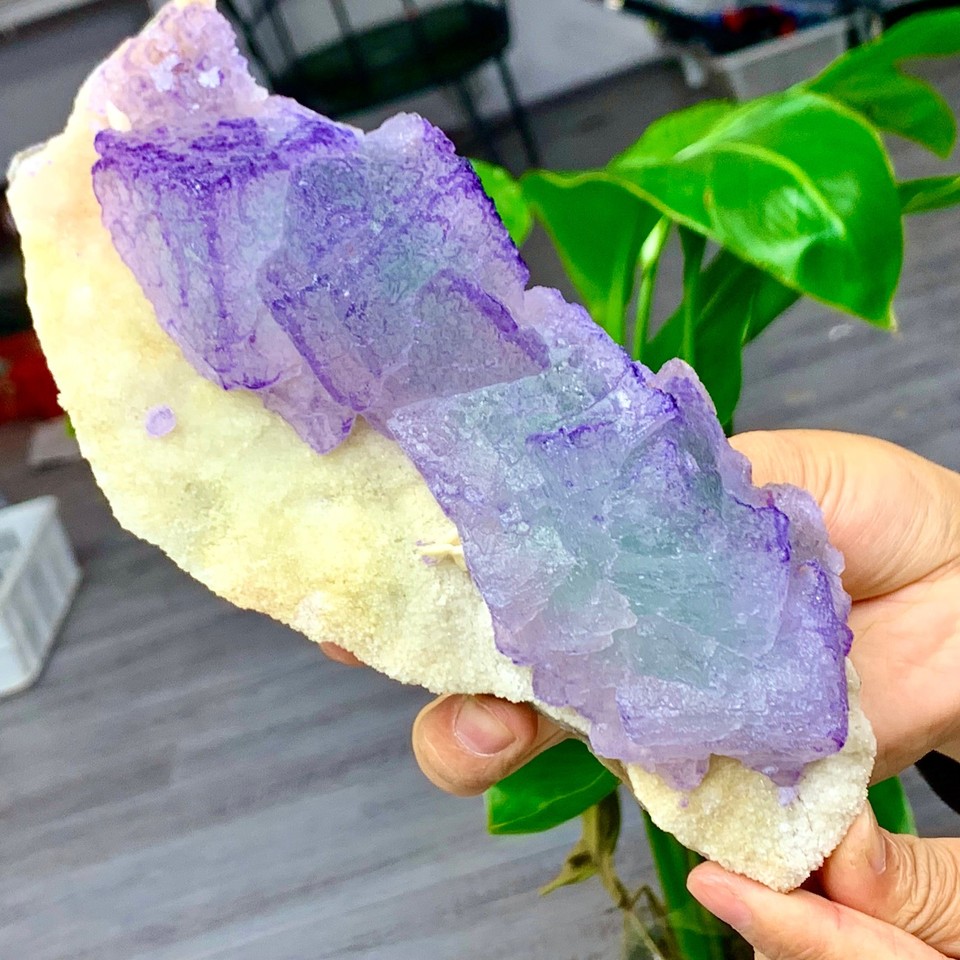 1.75LB Rare transparent purple green cubic fluorite mineral crystal ...