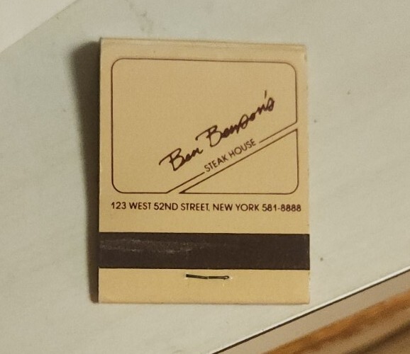 Vintage Matchbook Ben Benson's Steak House West 52nd Street New York ...