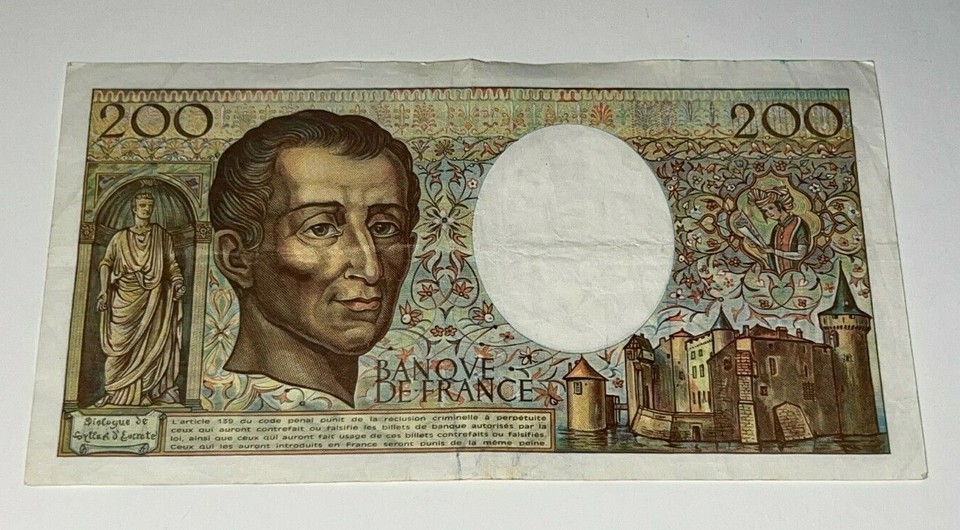 BANQUE de FRANCE 200 FRENCH FRANCS BANKNOTE 200 DEVX CENTS FRANCS - PRE ...