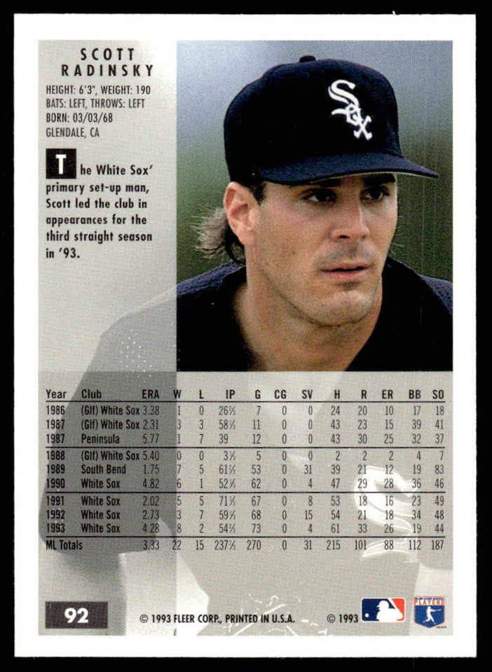 1994 Fleer 92 Scott Radinsky Chicago White Sox Baseball Card | eBay