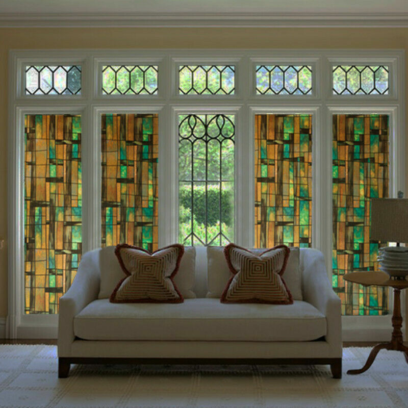 Static Cling Window Films Geometric Stained Opaque Glass Stickers No ...