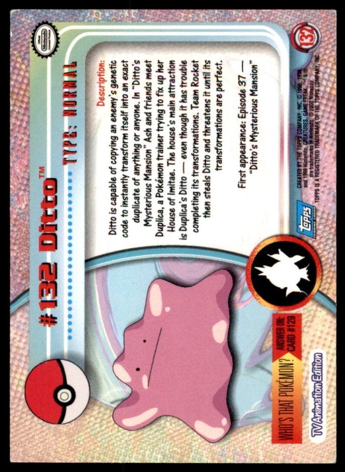 Pokemon Topps Ditto Holo #132 Light Play | eBay