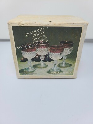 Set of 4 Vintage Indiana Glass Ruby Flash Diamond Point 6oz Goblets | eBay