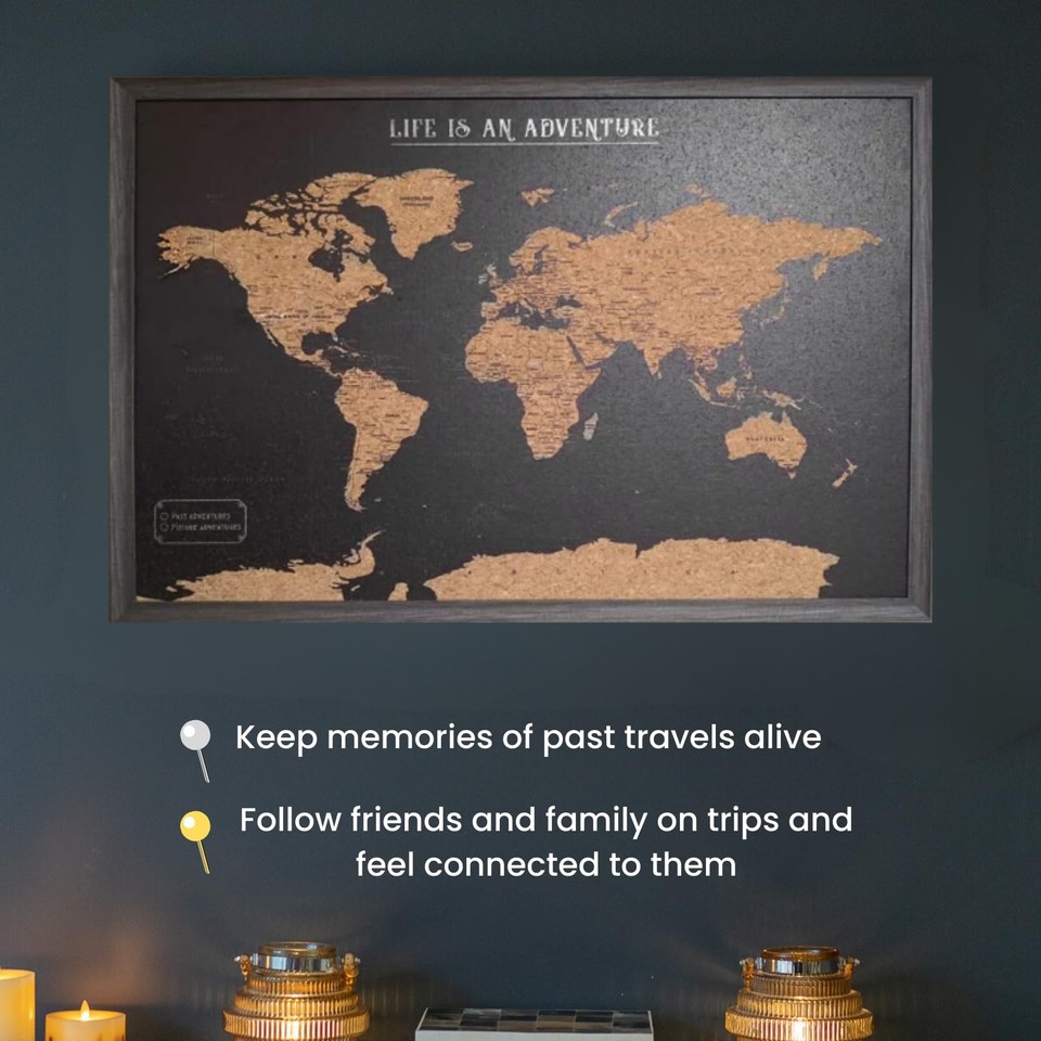 Splosh Large Maps. World Map Pin Board in Black, Wooden Frame. World ...