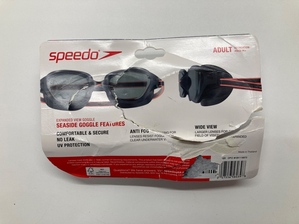Speedo Expanded View Goggles Seaside Adult 14+ Gray Pool Swimming ...