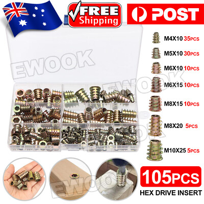 105 X M4 M5 M6 M8 M10 Thread Hex Drive Insert Fixing Wood Screw Inserts ...