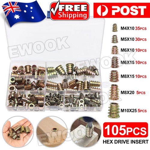 105 X M4 M5 M6 M8 M10 Thread Hex Drive Insert Fixing Wood Screw Inserts ...