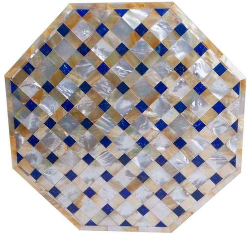 18" Marble Coffee Table Top Sea Shells And Lapis Random Inlay Art ...