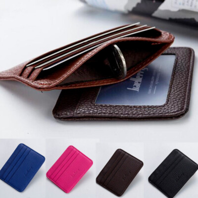 Men's Women Small Card Wallet Slim Leather Front Pocket Credit Card ...