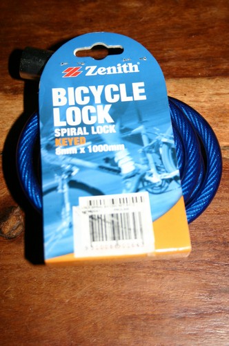 Zenith Bicycle Lock Spiral Keyed - 8mm x 1.0m – 2 Keys – WFM0041 - Blue ...