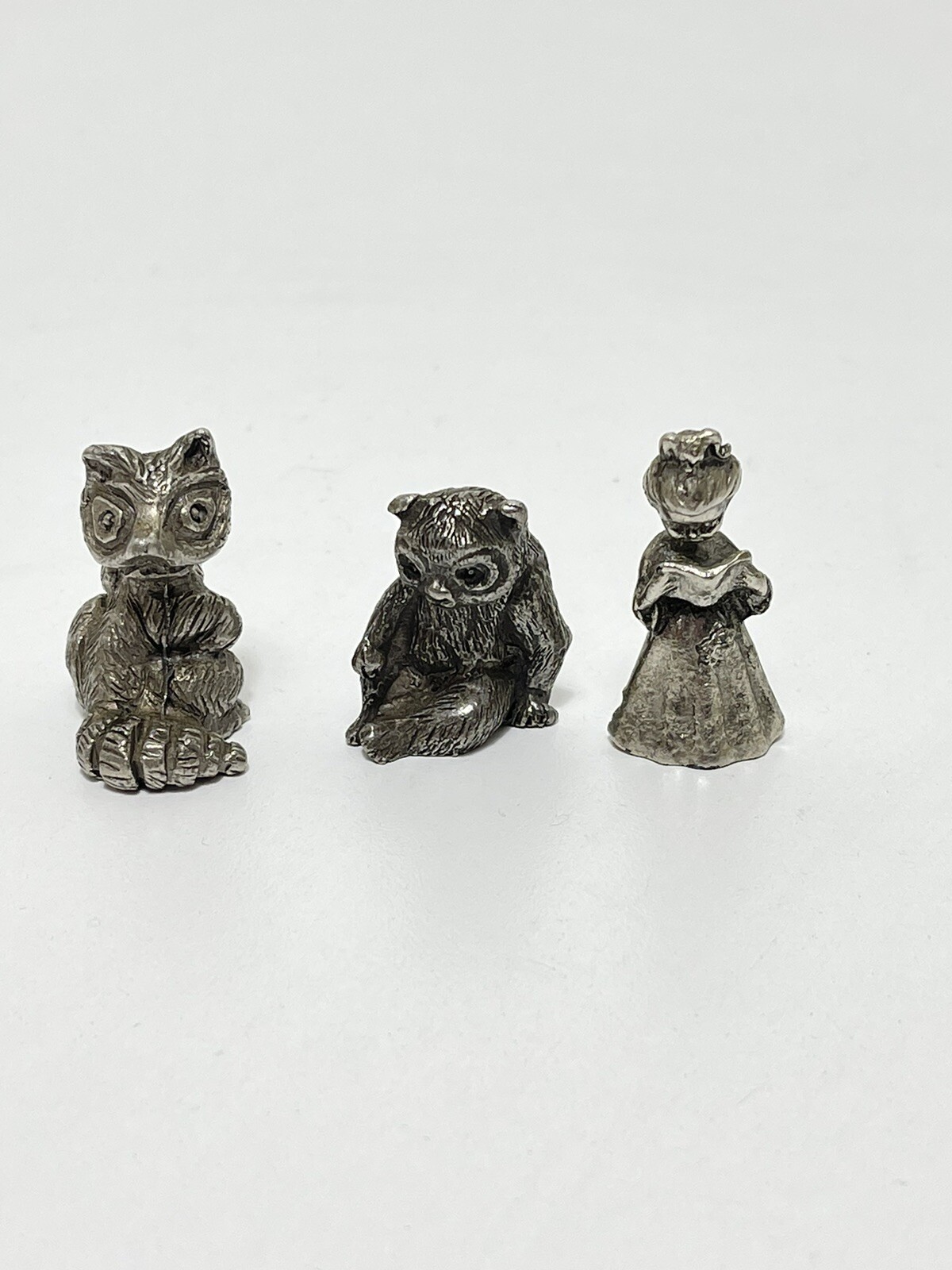 Vintage Lot Of 3 Miniature Pewter Silver Figurines Raccoon, Bear, Angel ...
