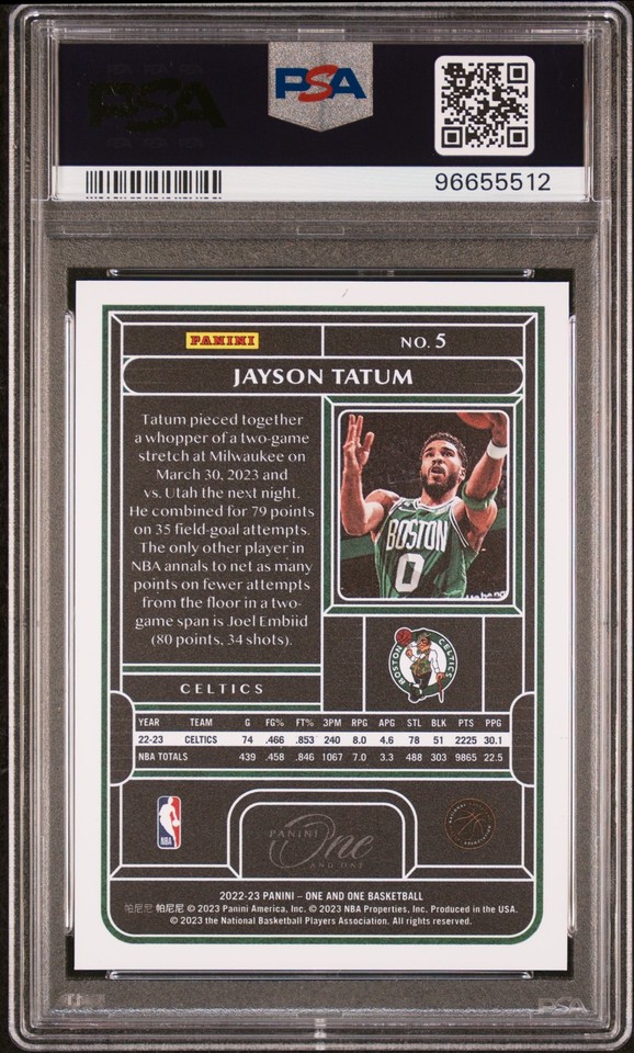 2022 Panini One And One #5 Jayson Tatum Purple 01/25 1/1 PSA 10 | eBay