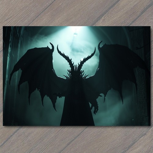 POSTCARD Dragon Beautiful Horns Black Wings Post Devil Strange Unusual ...
