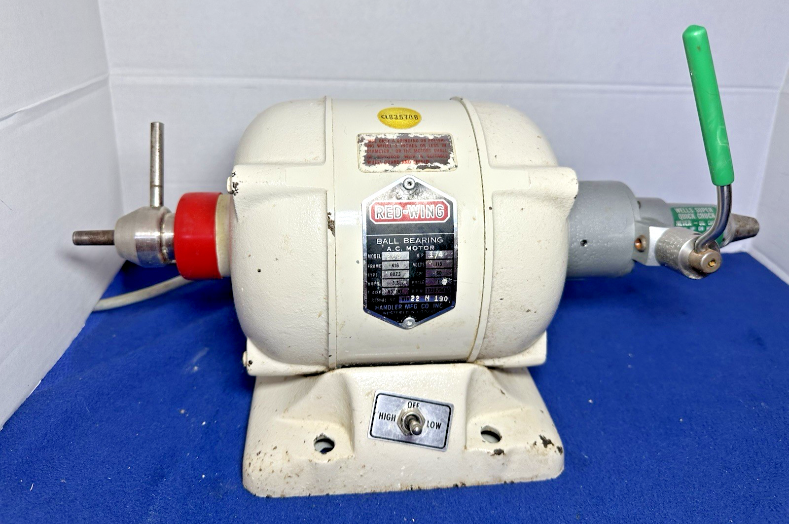 RED-WING Model 26A 1/4 HP Lathe Dental Lab Polisher Grinder Quick Chuck ...