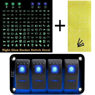 4 Gang Blue Rocker Switch Panel Circuit Breaker LED Car Marine Boat ...