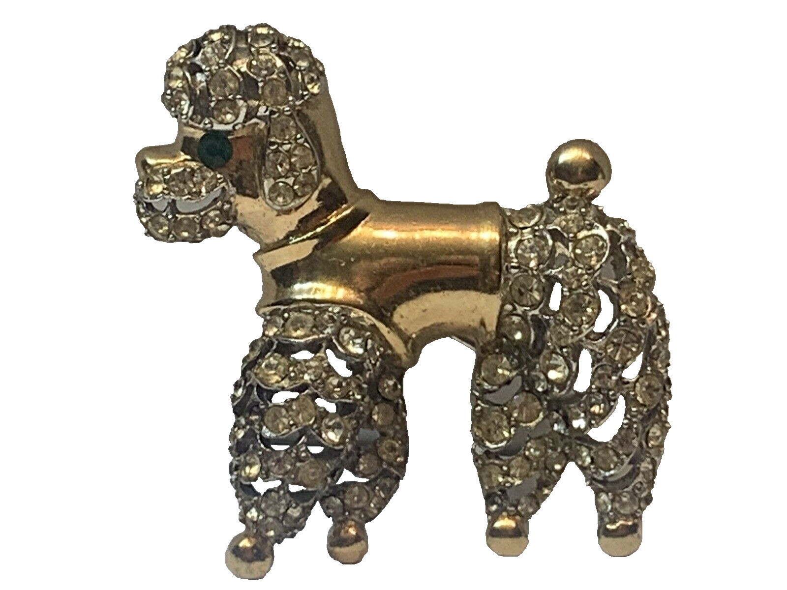 Ernest Steiner Gold Tone Pave Rhinestone Poodle Green… - Gem