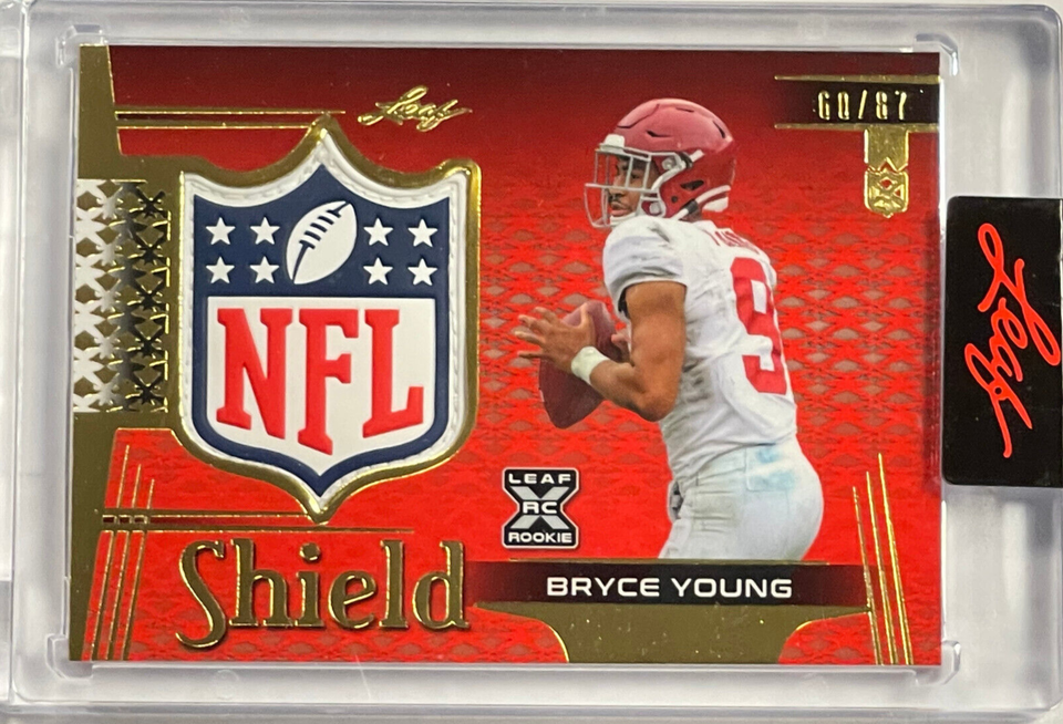 2023 Leaf GOLD ENCASED NFL SHIELD LOGO JERSEY PATCH BRYCE YOUNG # /87 ...