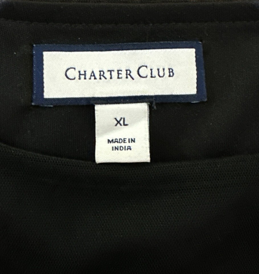 Charter Club Ladies Sequin 3/4 Sheer Sleeve Top, Black & Gold, XL | eBay