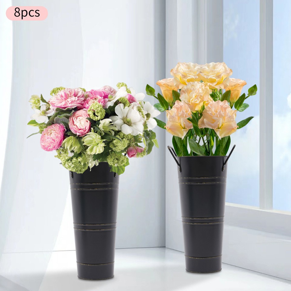 8* Flower Bucket Vases Black 25.5cm Flower Bucket FloorStanding ...