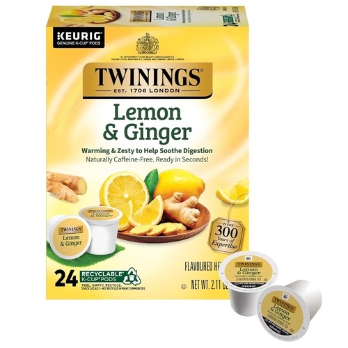 Twinings Lemon & Ginger Herbal Tea K-Cup Pods for Keurig 24 Count (Pack ...