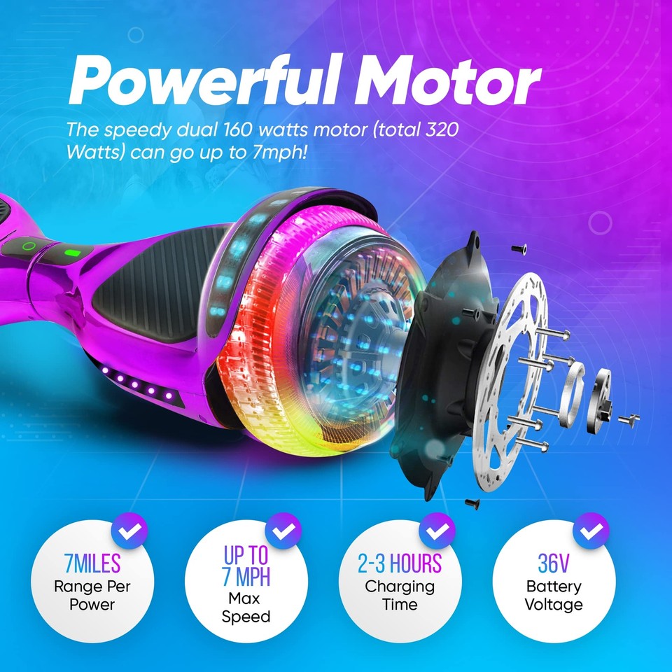 6.5” Hoverboard for Kids Ages 6-12, Bluetooth Hover Board with Tunnel ...