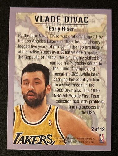 1993-94 Fleer NBA Internationals Vlade Divac “Early Riser” #2 Lakers ...