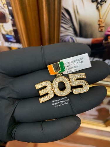 Miami hurricanes 305 Turnover Chain 10k Yellow gold and Diamond | eBay