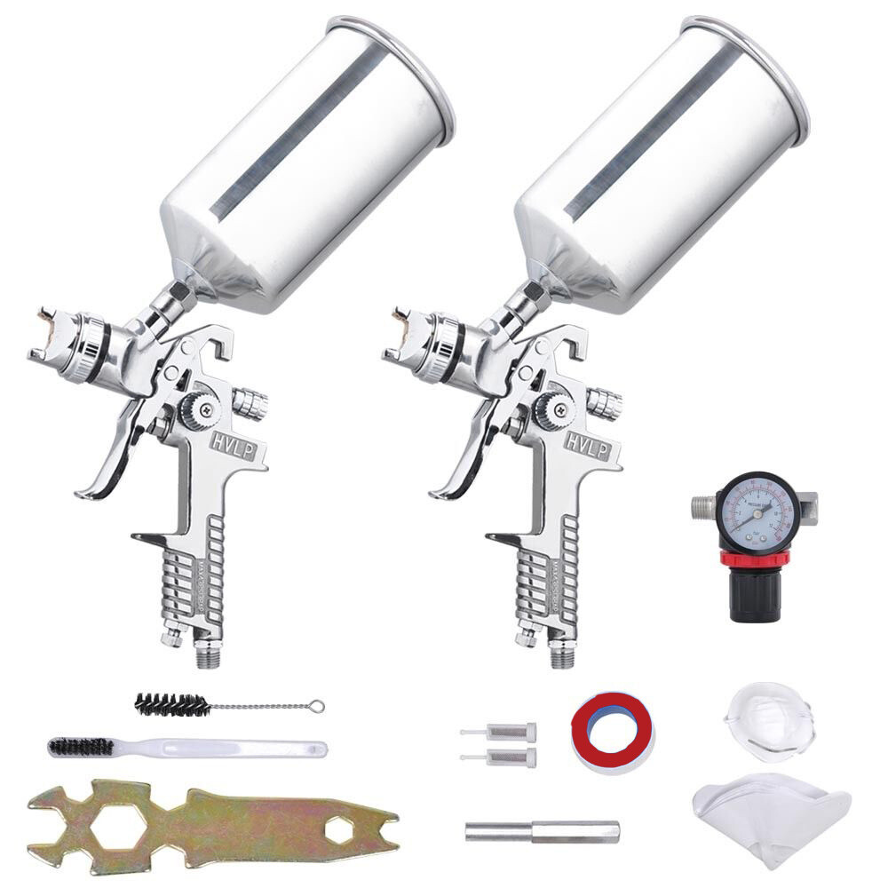 1000ML HVLP Auto Paint Air Spray Gun Kit Gravity Feed 1.8 mm 1.3mm ...