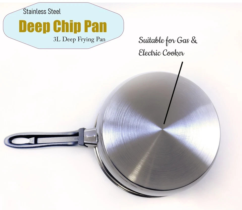 Stainless Steel Chip Pan Deep Cooking Fryer Pot Frying Basket Saucepan ...