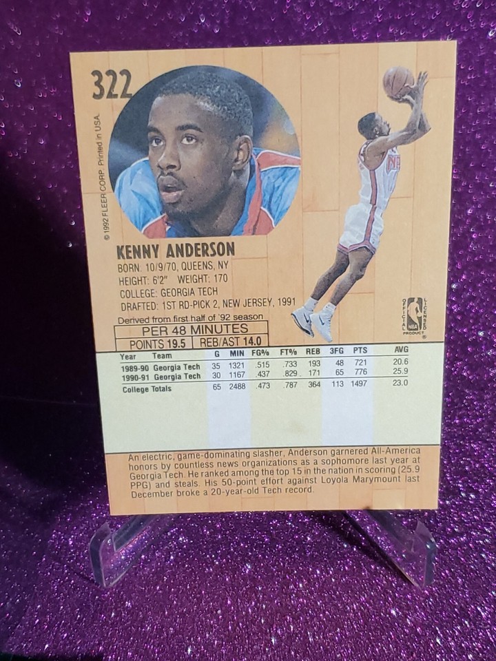 1991-92 Fleer #322 Kenny Anderson RC New Jersey Nets Rookie Georgia ...