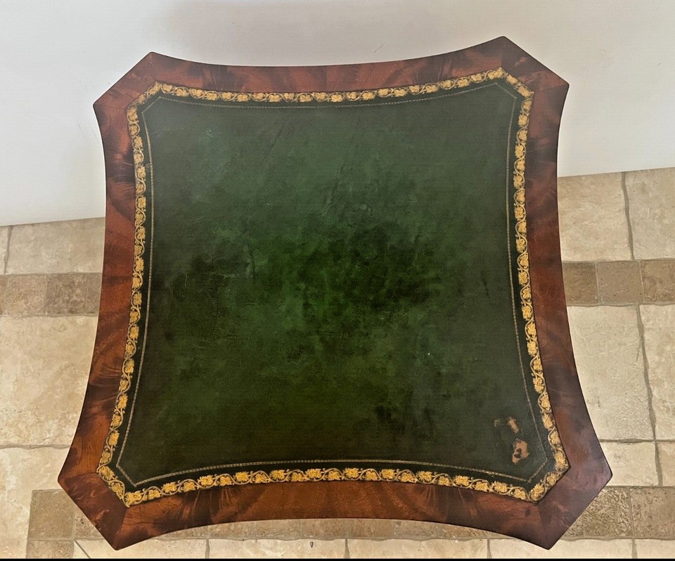 Milano Furniture Italian Style side Table Green Embossed Leather ...