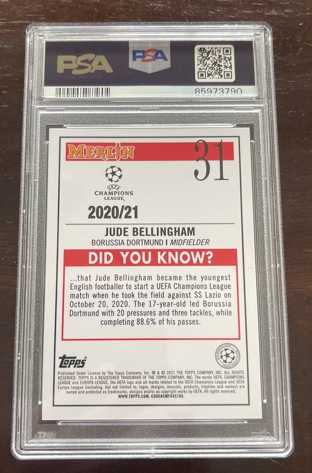 2020 Merlin Chrome UCL Jude Bellingham Rookie Card PSA 10 Low Pop | eBay