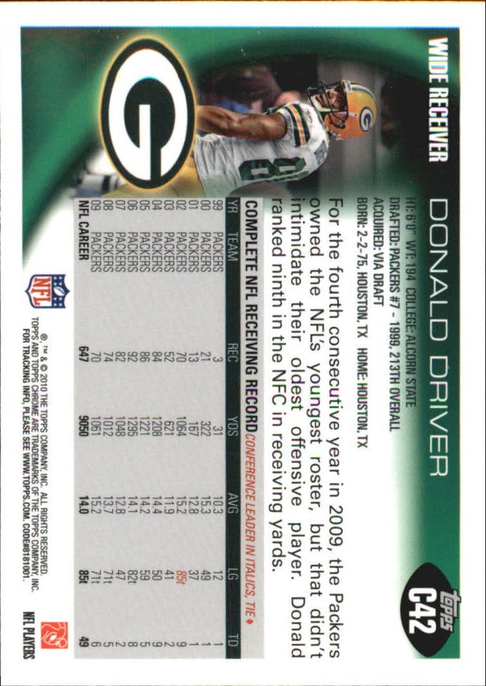 2010 Topps Chrome #C42 Donald Driver | eBay