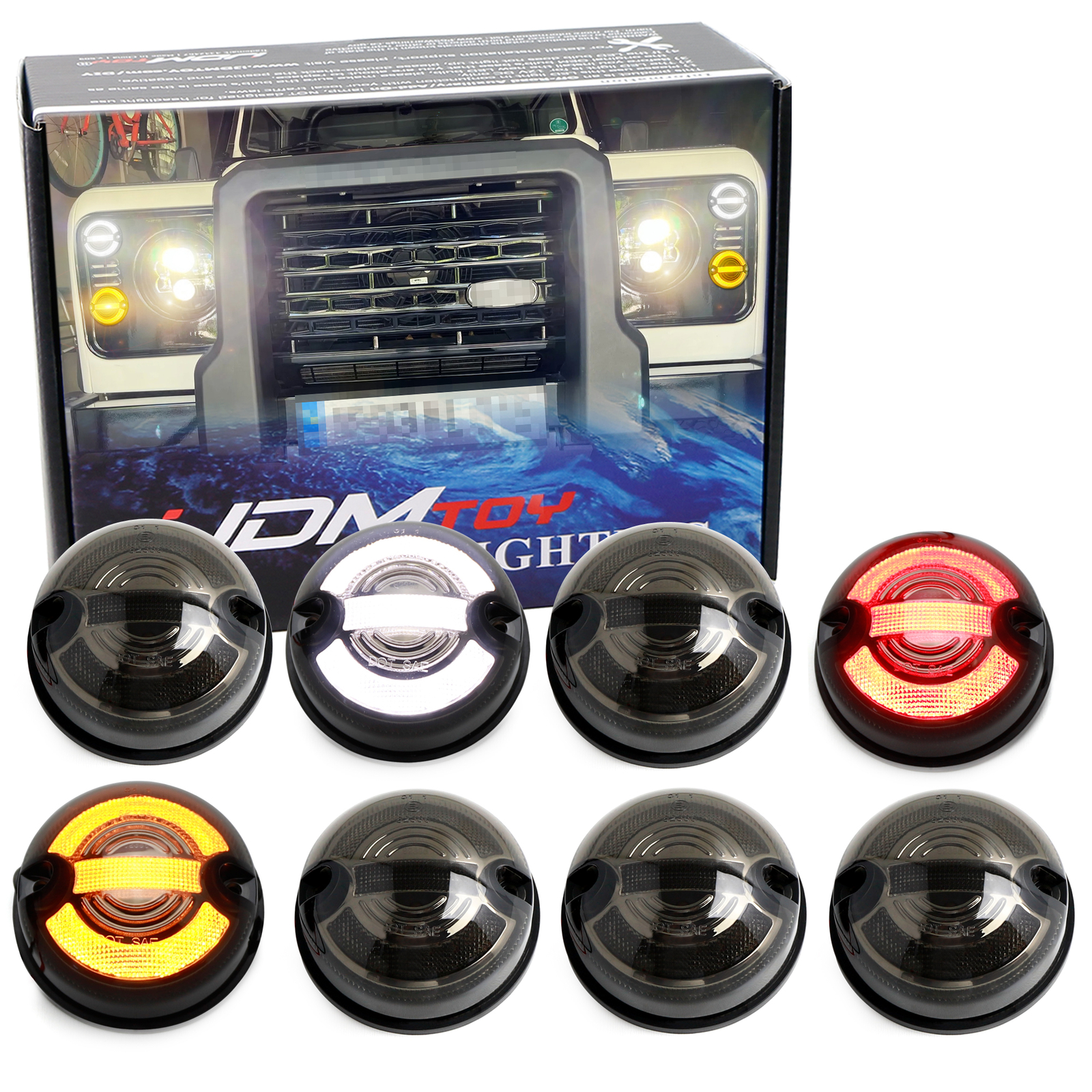 8pc 73mm Smoked Amber/White/Red Full LED Front & Rear Lighting Kit For ...